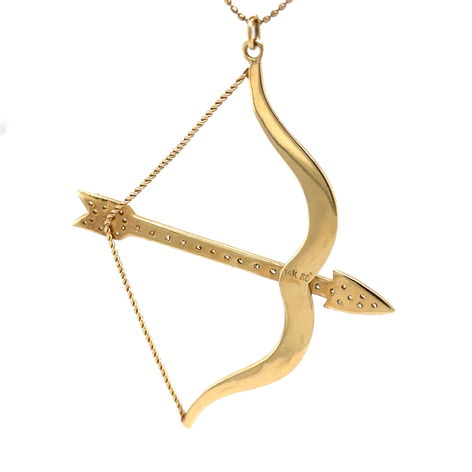 Circa 2000s Diamond Bow and Arrow Pendant and Chain in 14K Gold – The ...